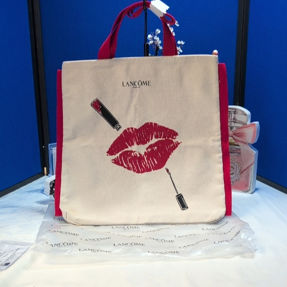 Lancome | Bags | Lancome Beauty Tote With Red Lips | Poshmark